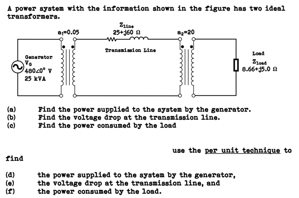 SOLVED: A power system with the information shown in the figure has two ideal transformers ...