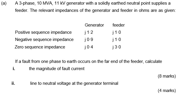 SOLVED: (a) A 3-phase,10 MVA, 11 kV generator with a solidly earthed ...
