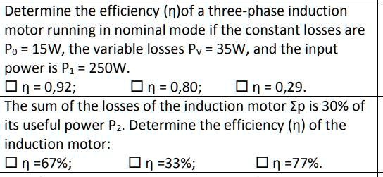 determine the efficiency njof a three phase induction motor running in ...