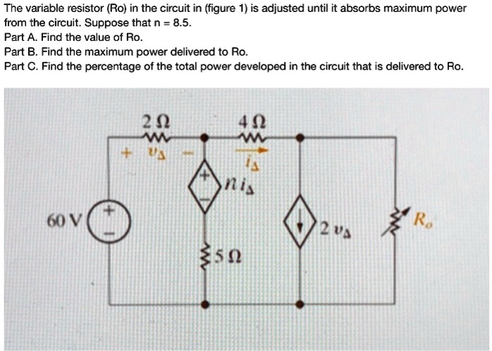 The variable resistor (Ro) in the circuit in (figure 1) is adjusted until it absorbs maximum ...