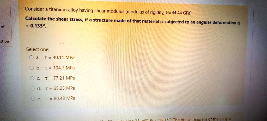 Consider a titanium alloy having shear modulus (modulus of rigidity, G ...