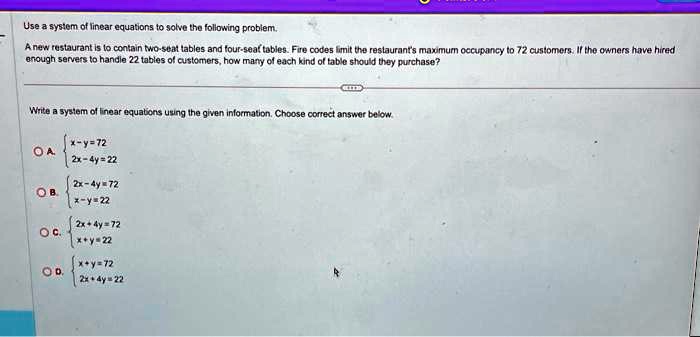 SOLVED: Use a system of linear equations to solve the following problem. A new restaurant is to ...