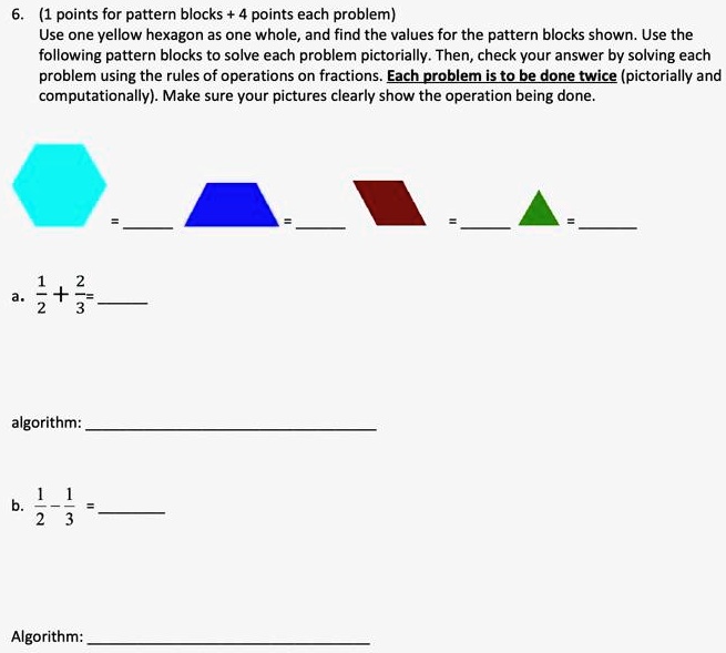 SOLVED: Text: (1 point for each pattern block) Use one yellow hexagon ...