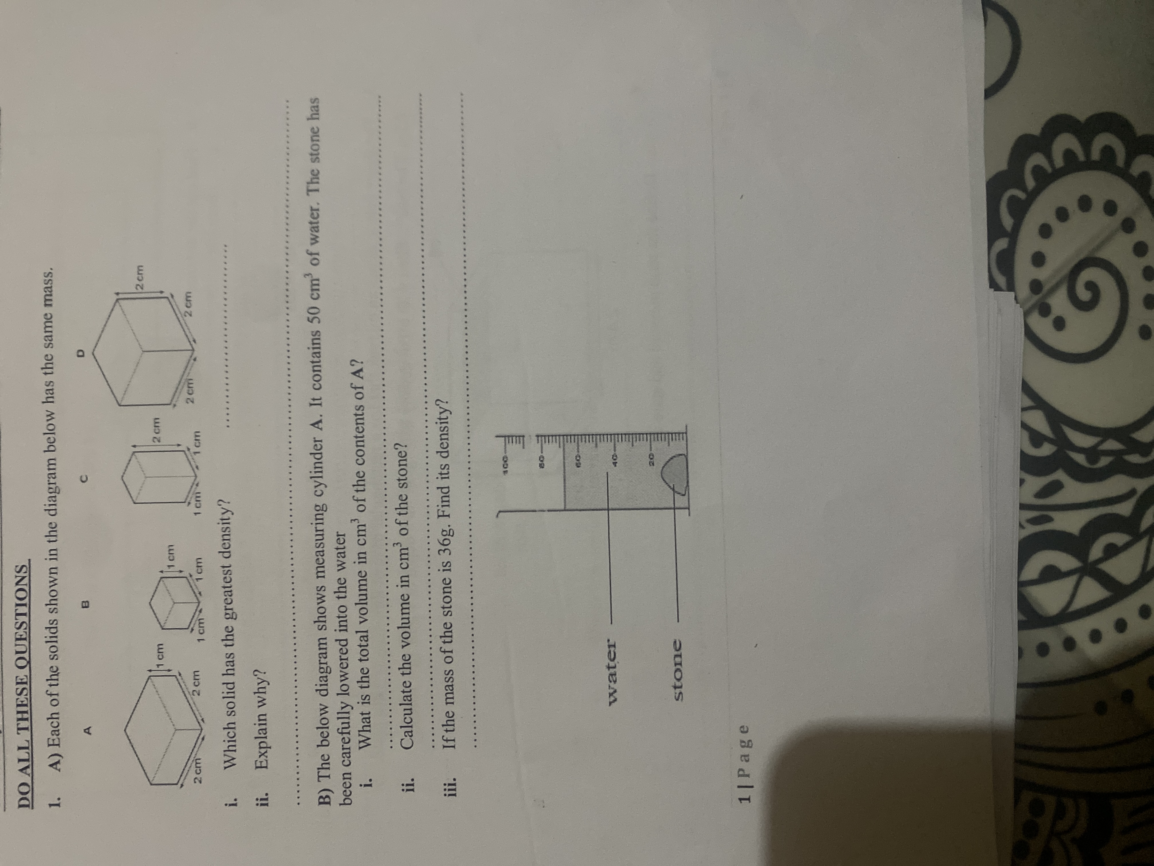 SOLVED: DO ALL THESE OUESTIONS 1. A) Each of the solids shown in the ...