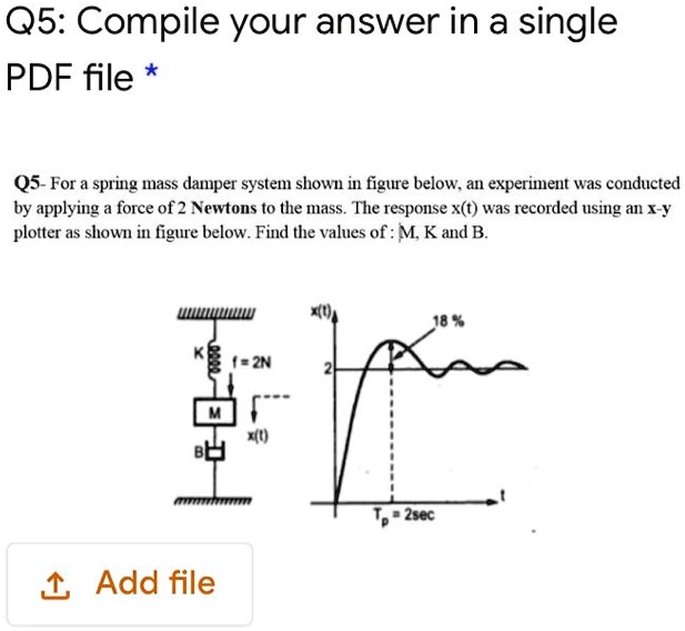 Q5: Compile your answer in a single PDF file * Q5-For a spring mass damper system shown in ...