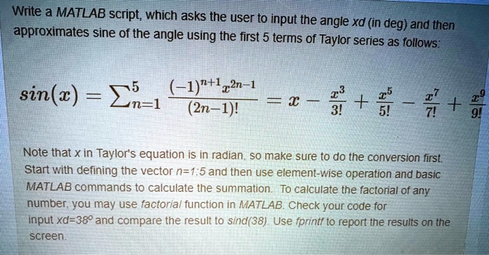 Solved Write A Matlab Scriptwhich Asks The User To Input The Angle Xdin Deg And Then 8590