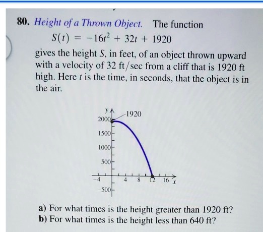 80 height of a thrown object the funetion st 162 32t 1920 gives the ...