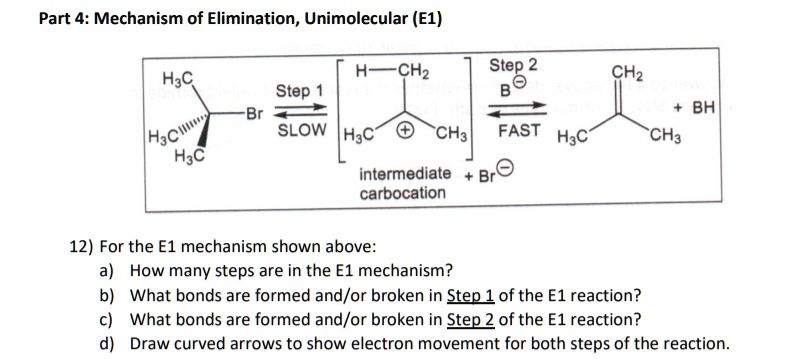 SOLVED:Part 4: Mechanism of Elimination, Unimolecular (E1) CHz Step 2 CHz H3c Step Br SLOW Hac ...