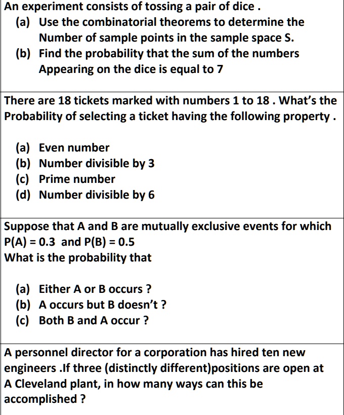 Solved An Experiment Consists Of Tossing A Pair Of Dice A Use The Combinatorial Theorems To 
