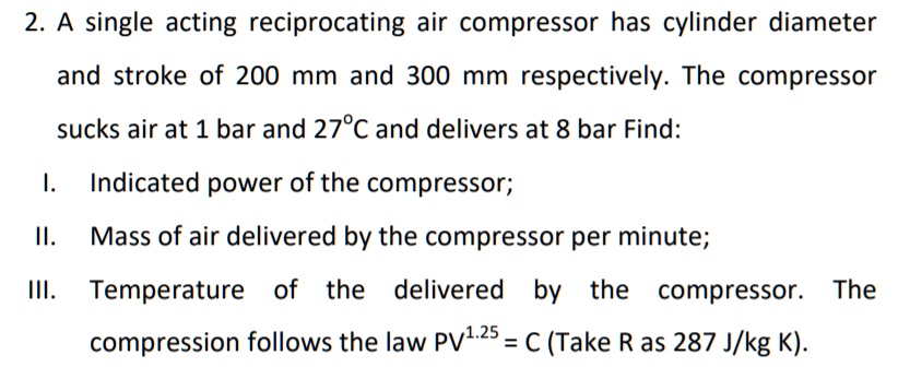 A single-acting reciprocating air compressor has a cylinder diameter ...