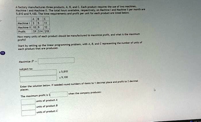 SOLVED: Texts: A factory manufactures three products, A, B, and C. Each ...
