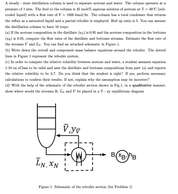A steady - state distillation column is used to separate acetone and ...