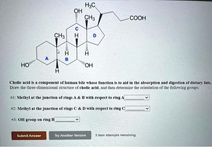 h3c oh ch3 cooh ch3 ho oh cholic acld component of human bile whose ...