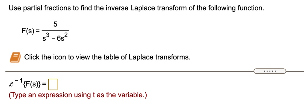 Use partial fractions to find the inverse Laplace transform of the following function. F(s) = (5 ...