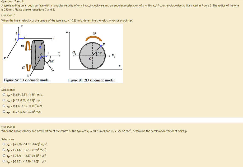 SOLVED: Questions 7 and 8: A tire is rolling on a rough surface with an angular velocity of Ï ...
