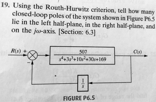 SOLVED: 19. Using the Routh-Hurwitz criterion, tell how many closed-loop poles of the system ...