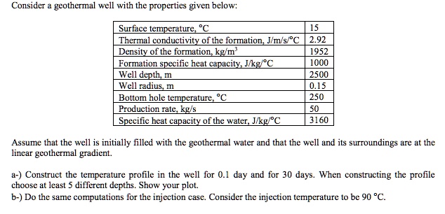 SOLVED: Consider a geothermal well with the properties given below ...