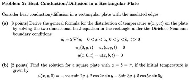 SOLVED: Problem 2: Heat Conduction/Diffusion in a Rectangular Plate Consider heat conduction ...