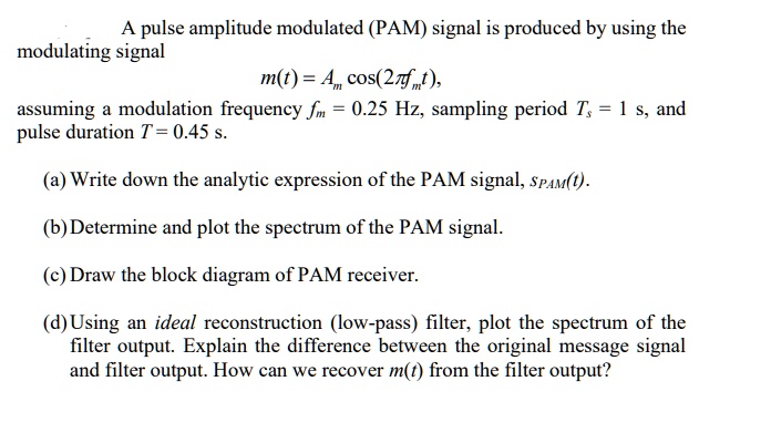 Solved A Pulse Amplitude Modulated Pam Signal Is Produced By Using The Modulating Signal M T
