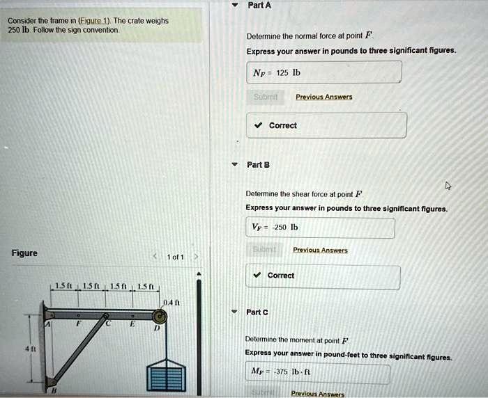 SOLVED: 4 Part A Consider the frame in Figure 1. The crate weighs 250 ...