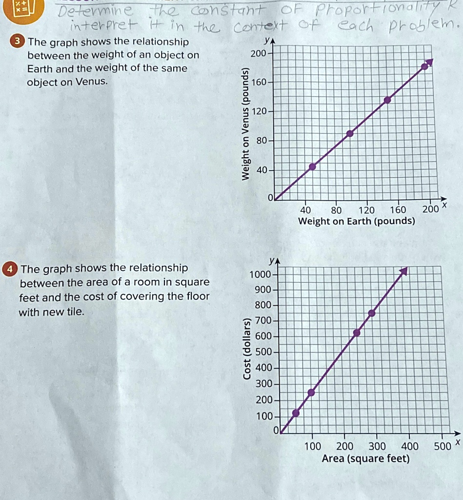 Determine the constant of proportionality and interpret it in the context of each problem. (3 ...