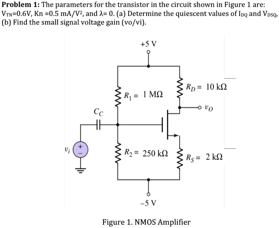 problem 1 the parameters for the transistor in the circuit shown in figure 1 are vtn06vkn05mav2 ...