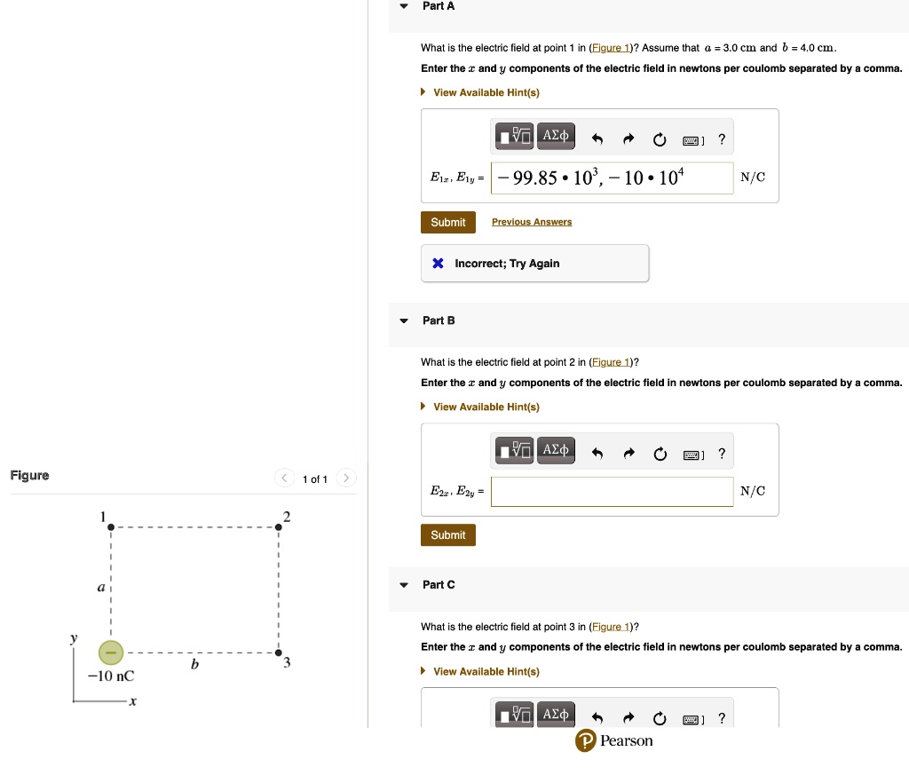 Solved Part A What Is The Electric Field At Point 1 In Figure 1