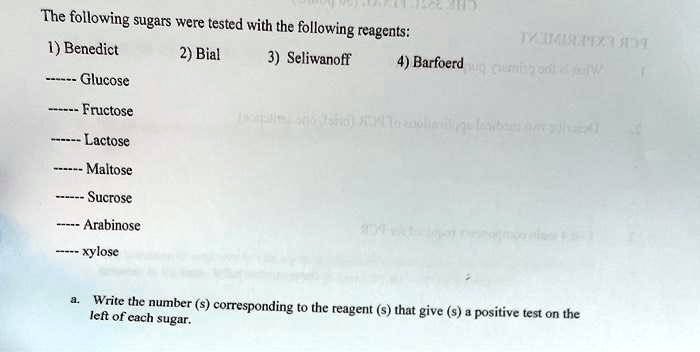 SOLVED: The following sugars were tested with the following reagents: 1 ...