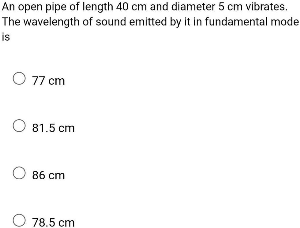 SOLVED: 'an open organ pipe of length 40 cm and diameter 5cm vibrates ...