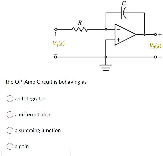 SOLVED: Vi(s) Vz(s) The OP-Amp Circuit is behaving as an Integrator ...