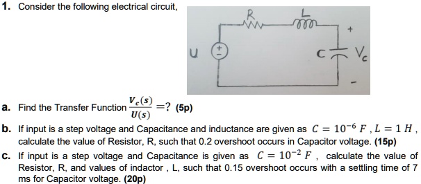 SOLVED: Consider the following electrical circuit. a. Find the Transfer Function Vs = ?(5p) U(s ...