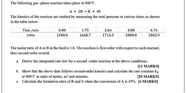SOLVED: The following gas-phase reaction takes place at 800Â°C: A + 2BR ...