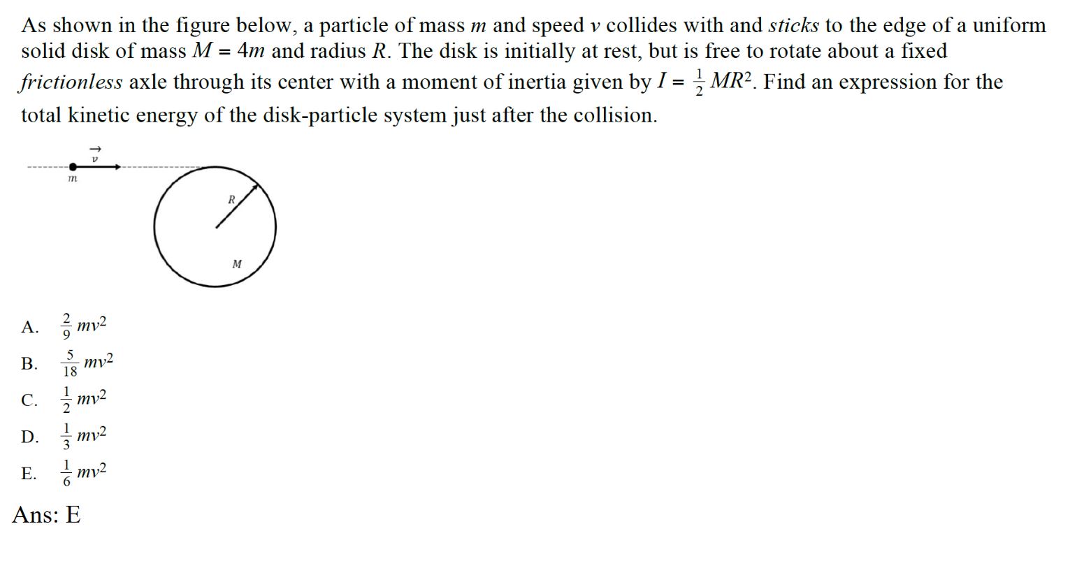 SOLVED: As shown in the figure below, a particle of mass m and speed v collides with and sticks ...