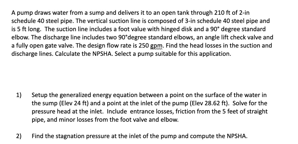 A pump draws water from a sump and delivers it to an open tank through ...