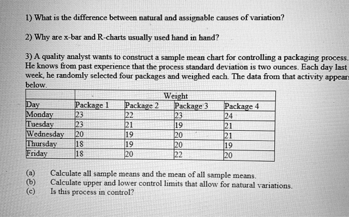 SOLVED: 1) What is the difference between natural and assignable causes of variation? 2) Why are ...
