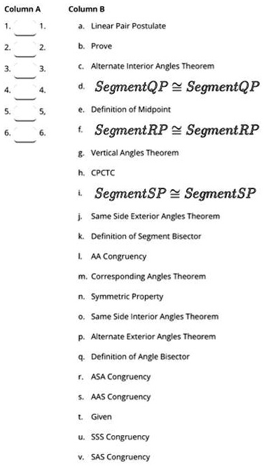 SOLVED: Column Column Linear Pair Postulate Prove Alternate Interior ...