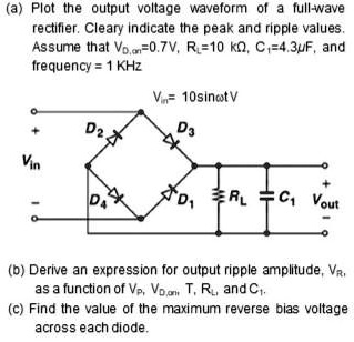 SOLVED: Plot the output voltage waveform of a full-wave rectifier. Clearly indicate the peak and ...