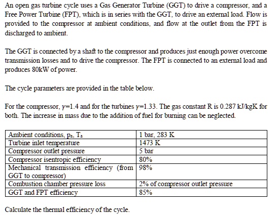SOLVED: An open gas turbine cycle uses a Gas Generator Turbine (GGT) to ...