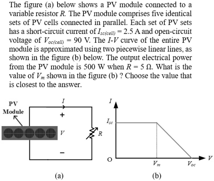 The figure (a) below shows a PV module connected to a variable resistor ...