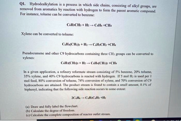 SOLVED: Hydrodealkylation process in which side chains, consisting of ...
