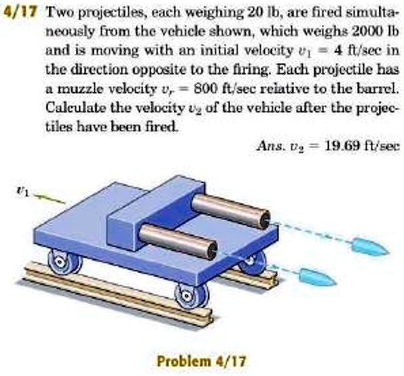 4 17 Two Projectiles Each Weighing 20 Lb Are Fired Simultaneously From The Vehicle Shown