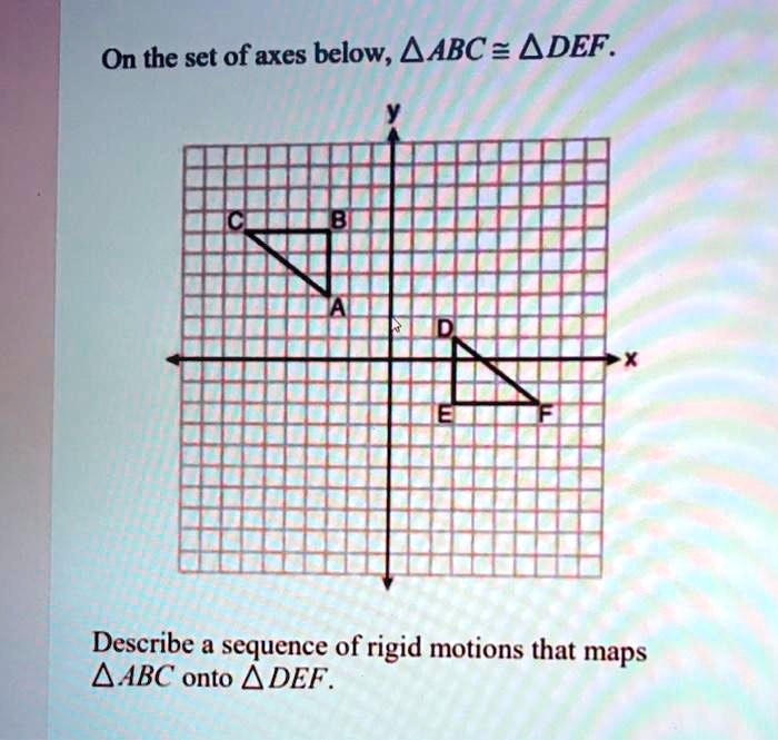 SOLVED: On the set of axes below, AABC = ADEF. 1BI Describe a sequence of rigid motions that ...