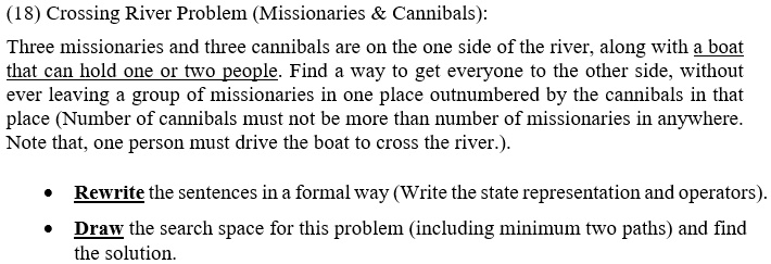 (18) Crossing River Problem (Missionaries Cannibals): Three ...