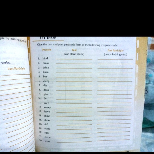 SOLVED: Give the past and past participle of the following irregular ...