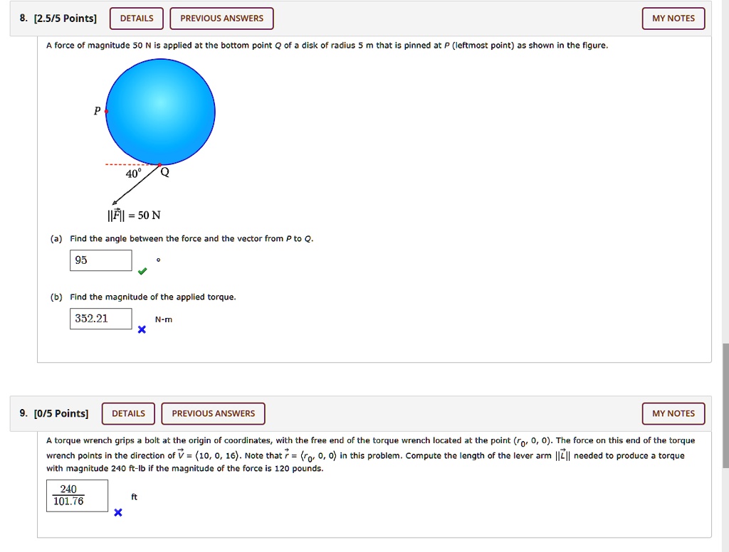 255 points details previous answers my notes force of magnitude 50 is ...