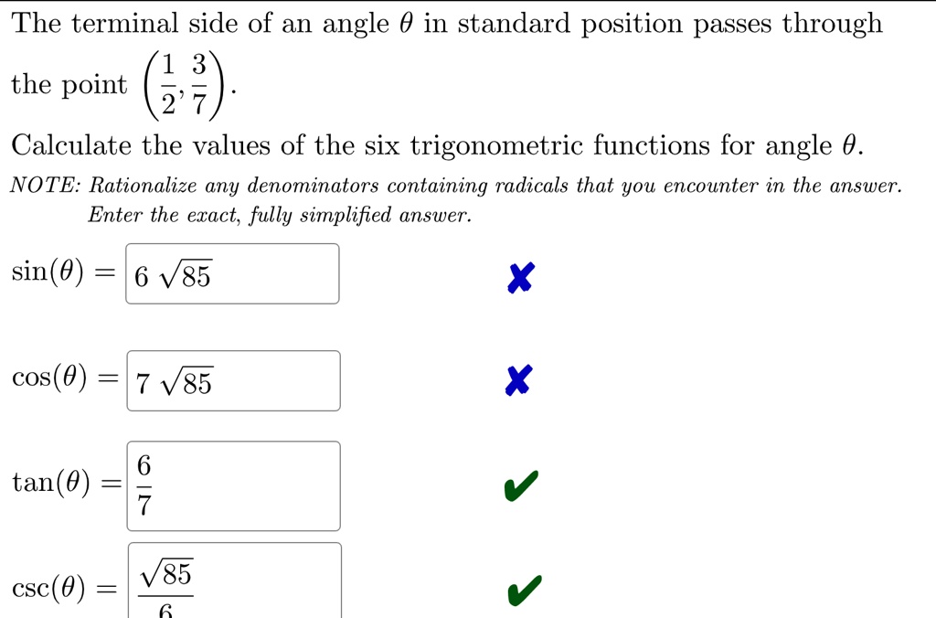 SOLVED: Find sin and cos The terminal side of an angle 0 in standard ...