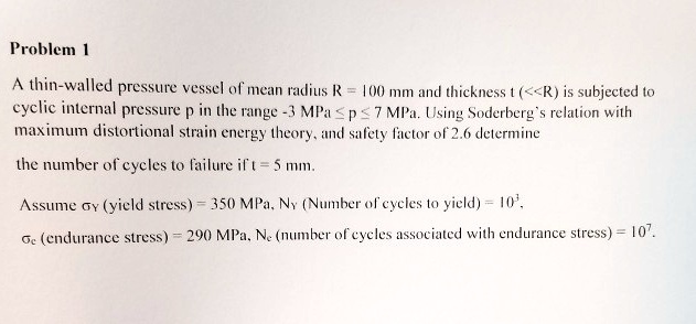 SOLVED: Problem1 A thin-walled pressure vessel of mean radius R = 100 ...
