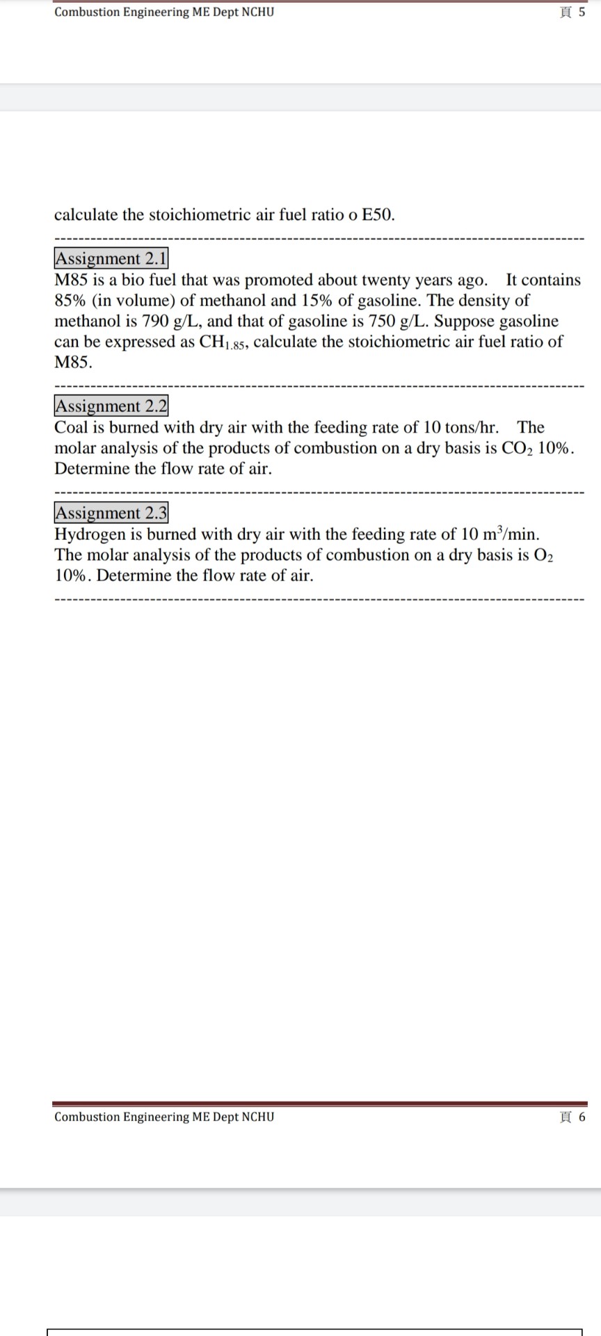 Combustion Engineering ME Dept NCHU ? 5 calculate the stoichiometric ...