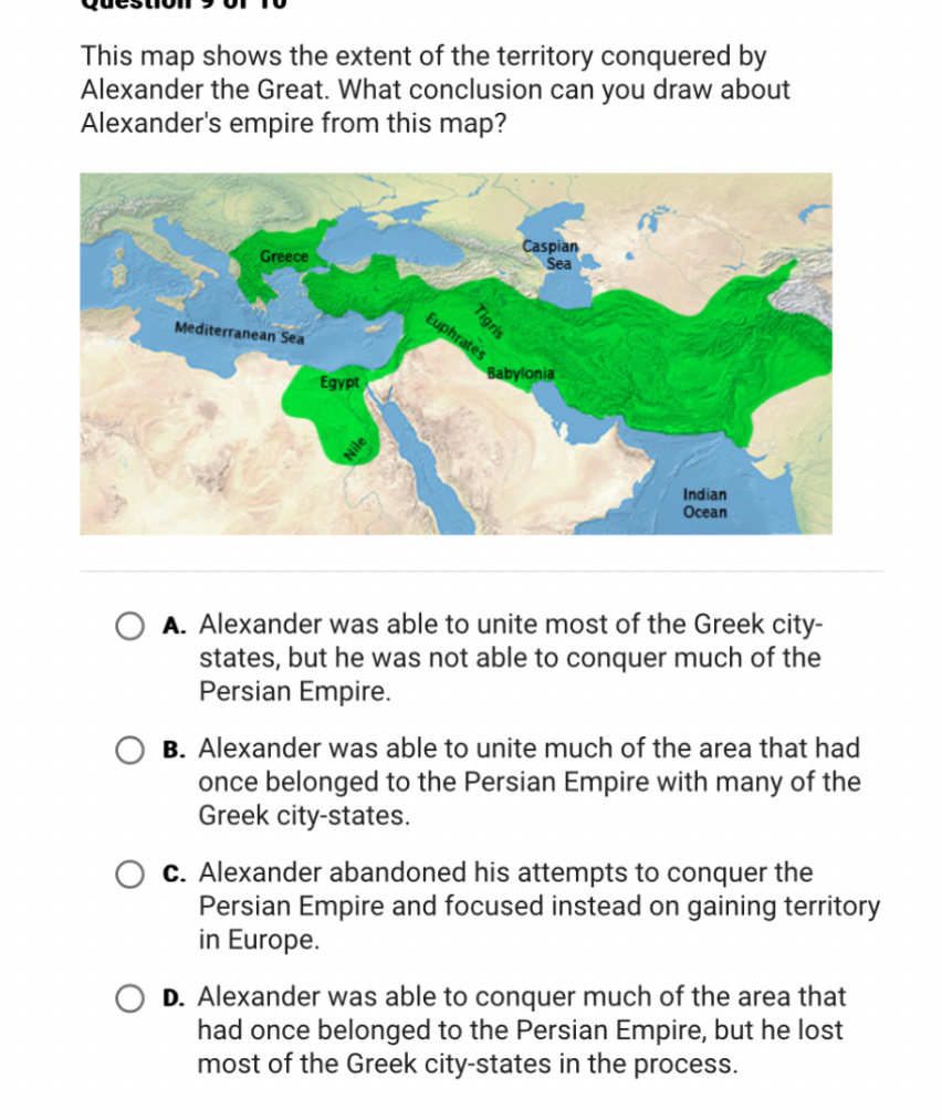 this map shows the extent of the territory conquered by alexander the ...