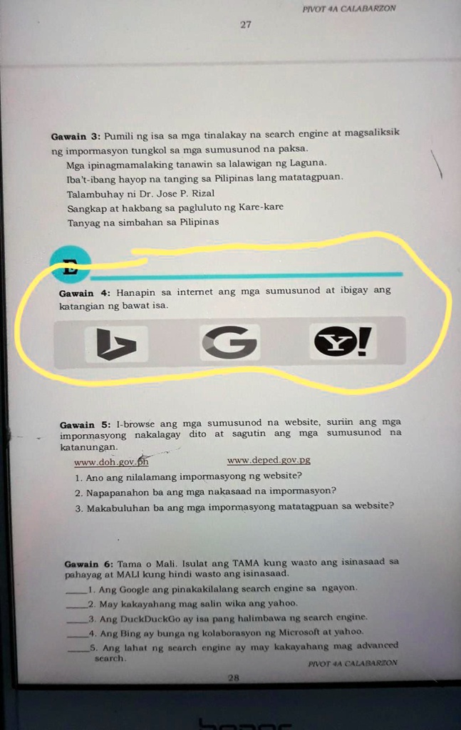 SOLVED: Gawain 4: Hanapin sa internet ang mga sumusunod at ibigat ang katagian ng bawat isa PMOT ...